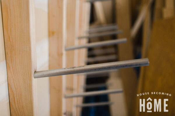 Close Up of Conduit in DIY Lumber Rack - House Becoming Home