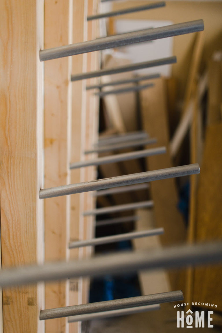 Close Up of Conduit in DIY Lumber Rack - House Becoming Home