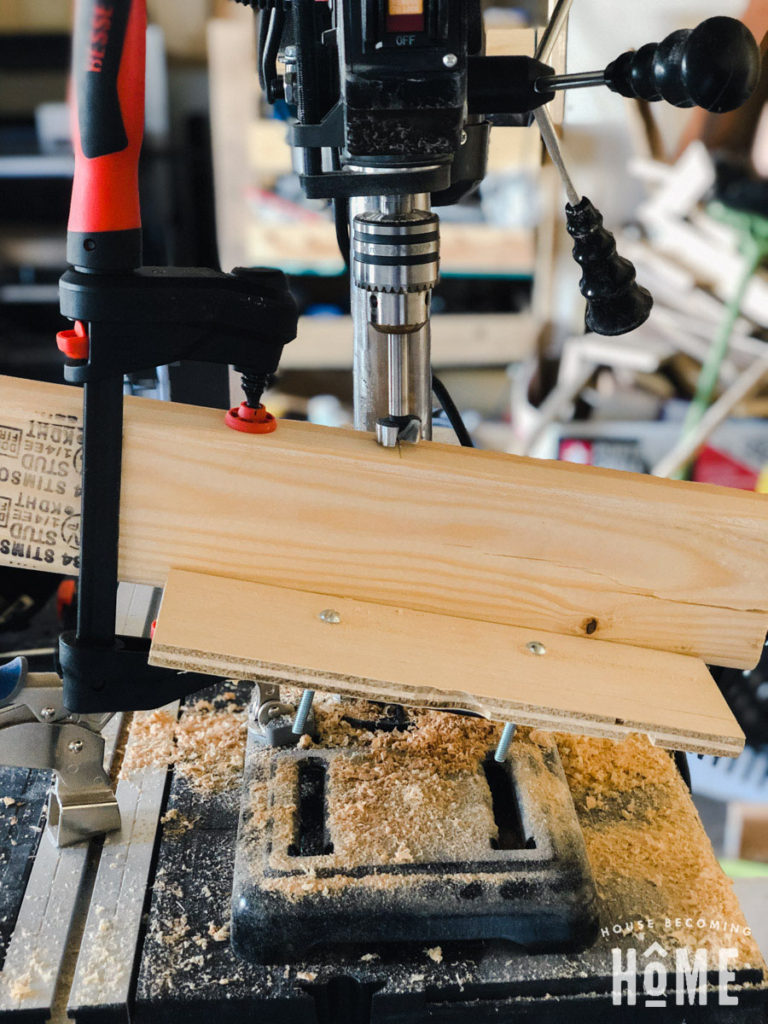 Using a Drill Press for DIY Lumber Rack - House Becoming Home