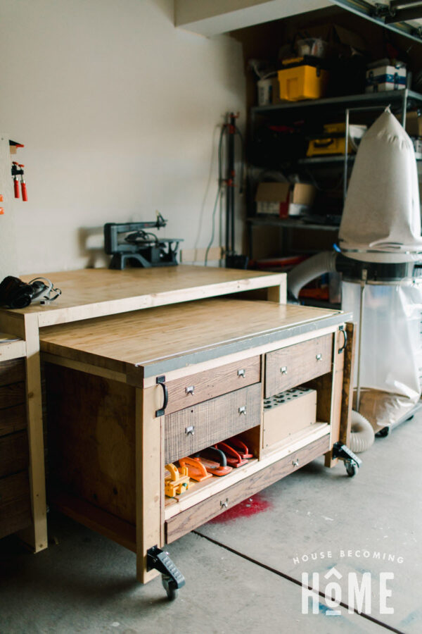 Assembly Table Storage Under Workbench - House Becoming Home